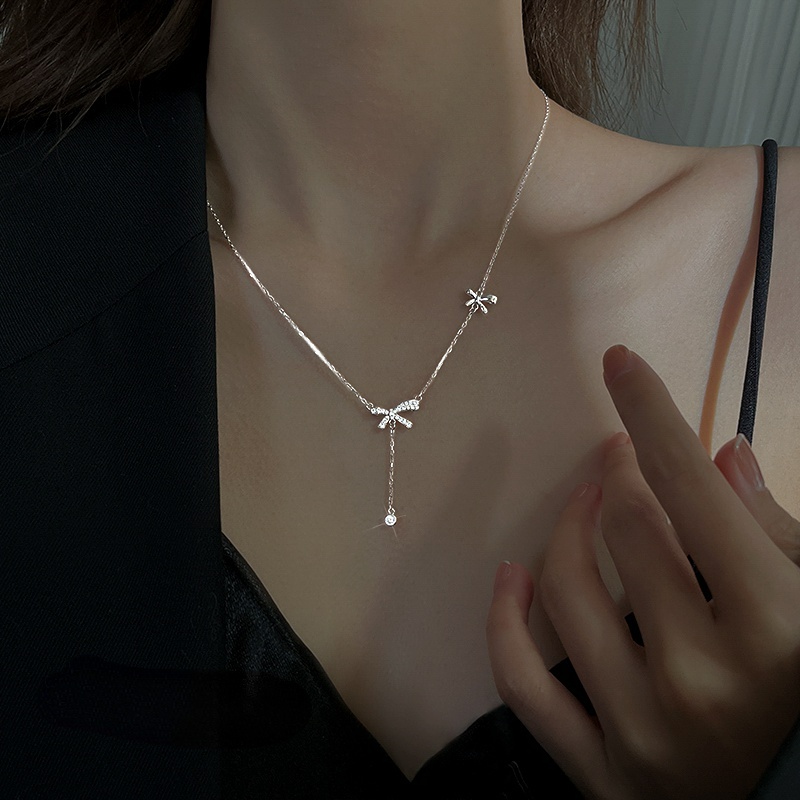 Summer S925 Silver Necklace Bowknot Clavicle Chain Accessories Choker for Girlfriends | Shopee ...