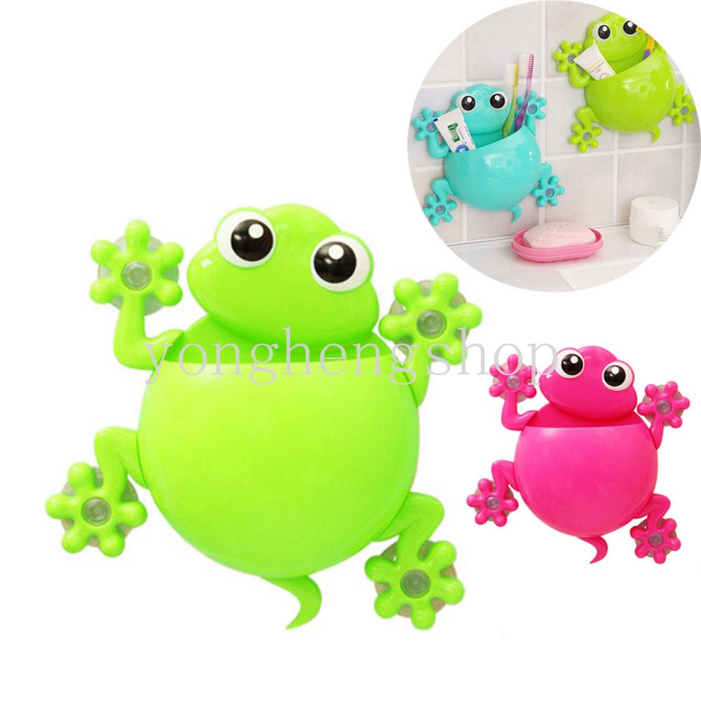 Cute Cartoon Frog Shaped Toothbrush Holder for Kids Wall Mounted ...