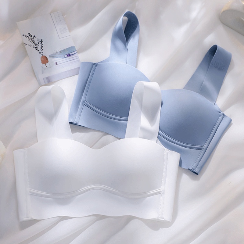 Seamless underwear thin women small chest gathered bra no-wired bandeau ...