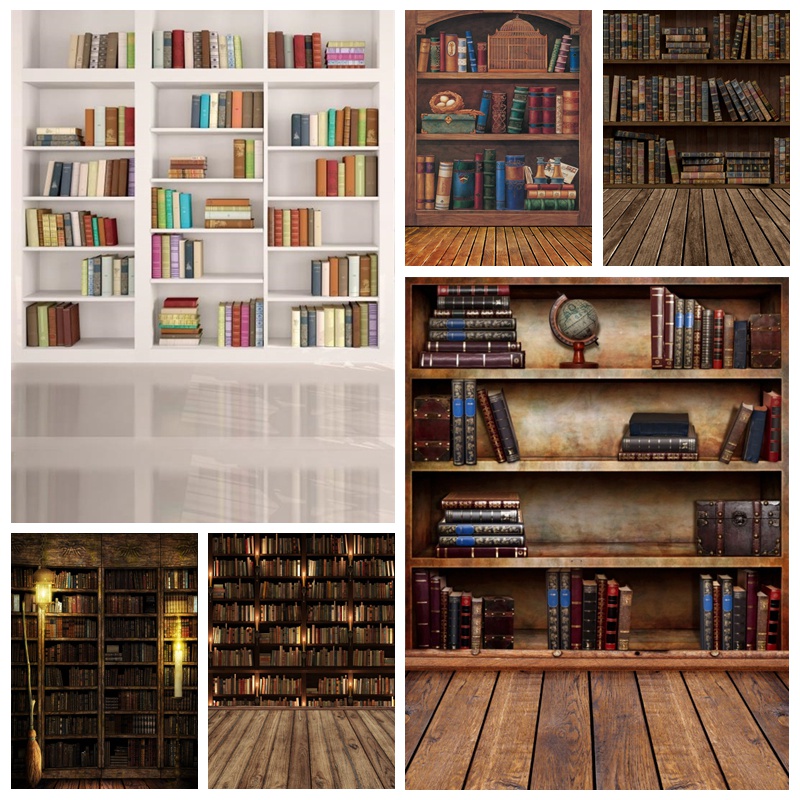 Bookshelf Photography Backdrop Library Books Back To School Baby Portrait Photographic ...
