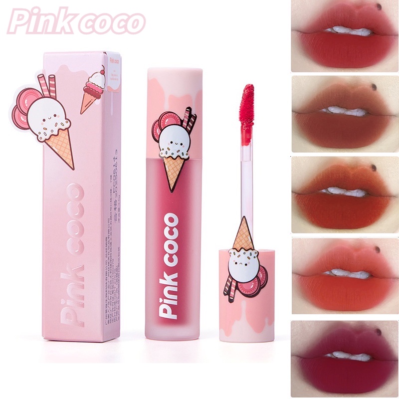 Pink Coco Summer Ice Cream Velvet Matte Lip Glaze Non-Fade Non-Stick ...