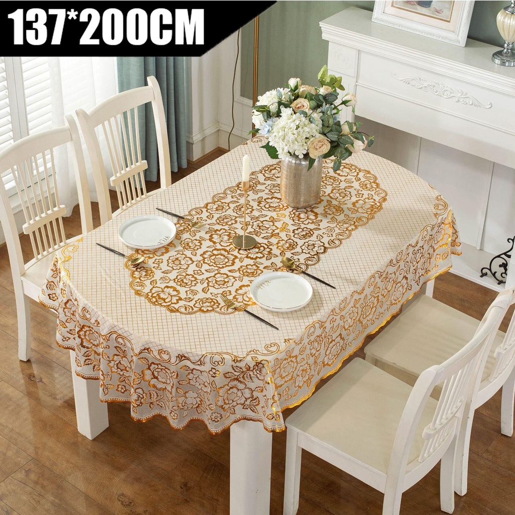 4/6/8/10 Seaters Oval Tablecloth Mantel For Table Waterproof Cover Gold ...
