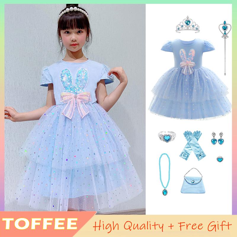 Elsa Frozen Sequin Rabbit Christmas Dress For Girls Mesh Dress Full Set ...