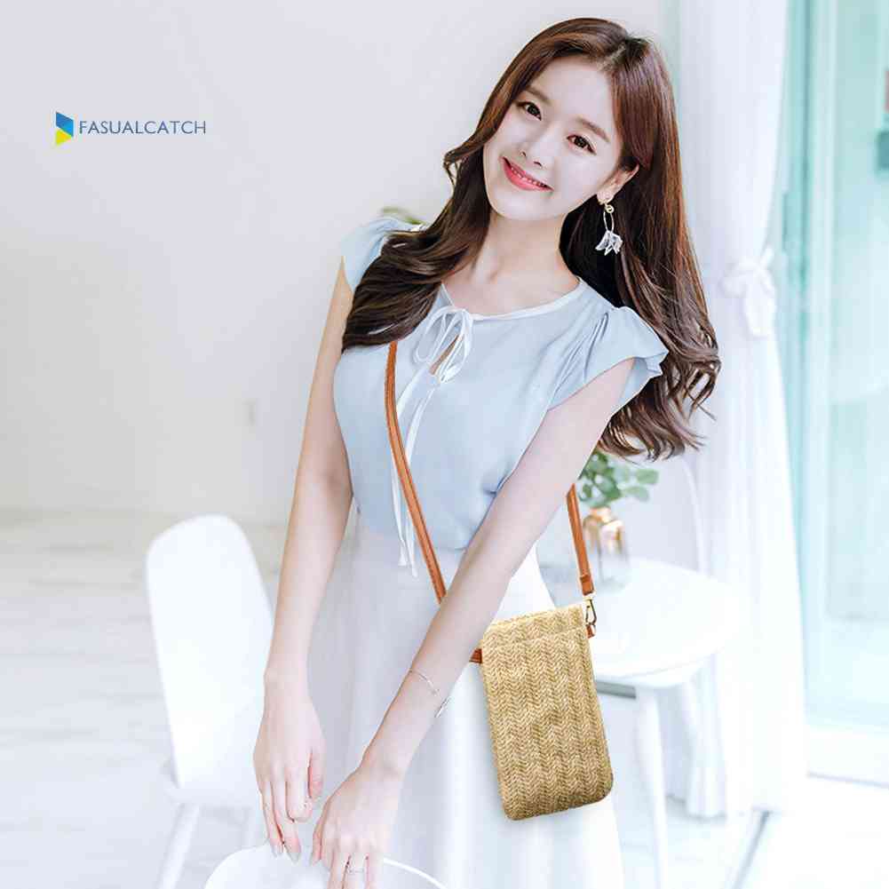 Summer Women Mini Straw Crossbody Bags Hand Woven Beach Phone Wallet ...