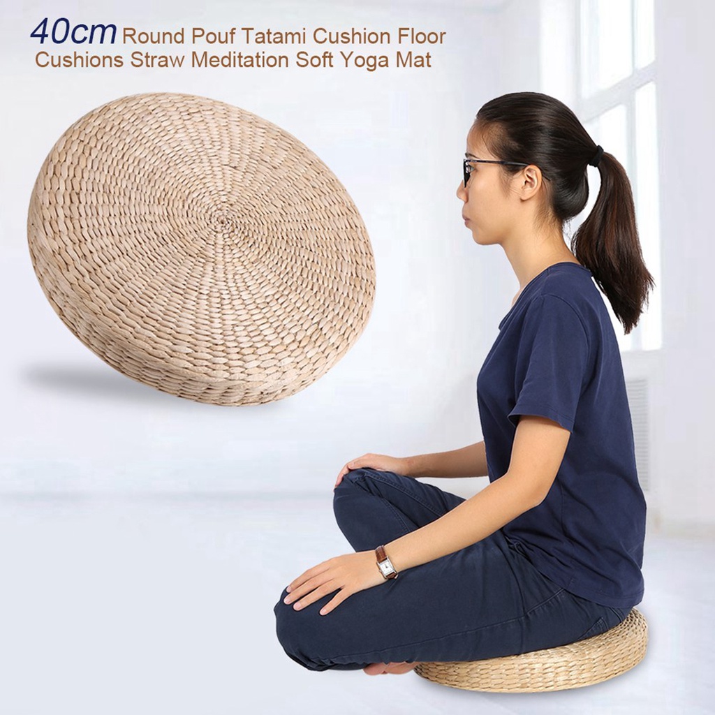 [EPAY] 40cm Round Pouf Tatami Cushion Floor Cushions Straw Meditation ...