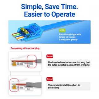 AMPCOM CAT6 RJ45 Pass Through Connectors EZ to Crimp Modular Network Connector For Computer ...