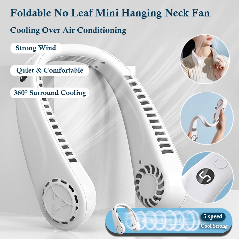 Usb Foldable Hanging Neck Fan Mini Strong Wind 360° Surround Cooling ...