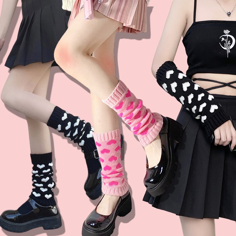 Girl's Lolita Sweet JK Heart Knit Leg Warmers Women's Foot Cover Y2k Gothic Cosplay | Shopee ...