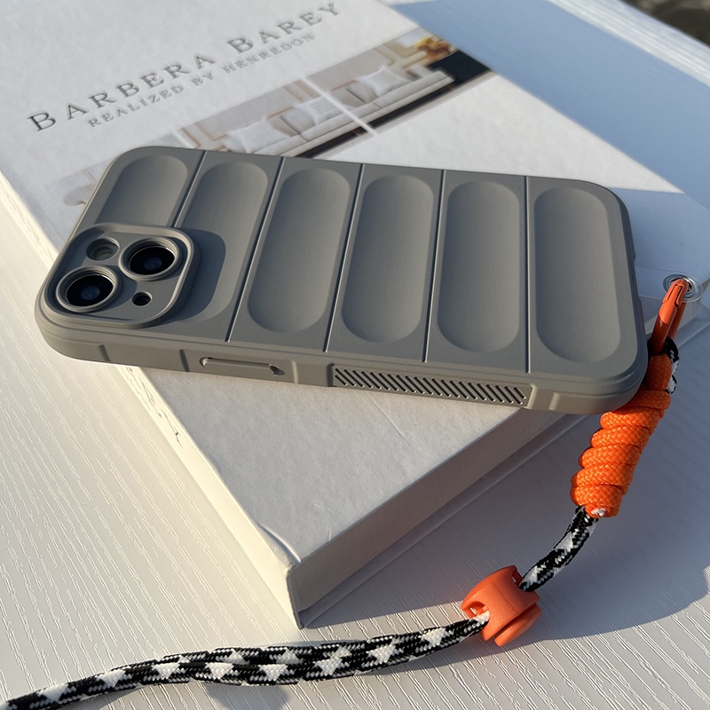 Gray Silicone Soft TPU Matte Rugged 3D Stripe Pattern Case with Strap ...