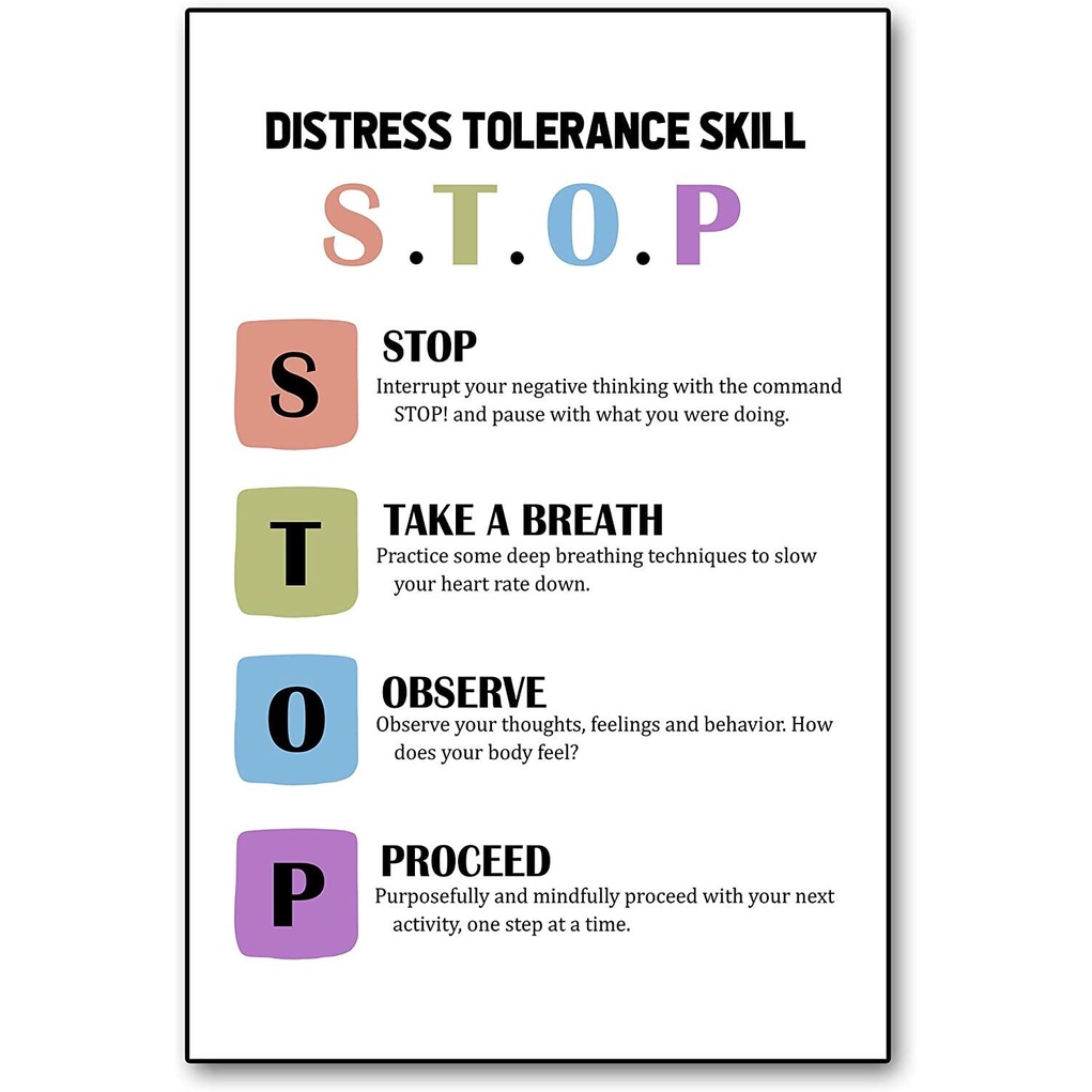 Distress Tolerance Skill Stop Mental Health Poster Counseling Wall ...