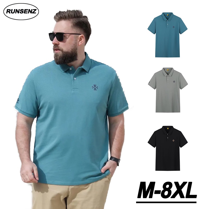 M-8XL Fat Man Plus Size Polo T Shirt Men Plain Business Casual Loose Work Shirt Top | Shopee ...