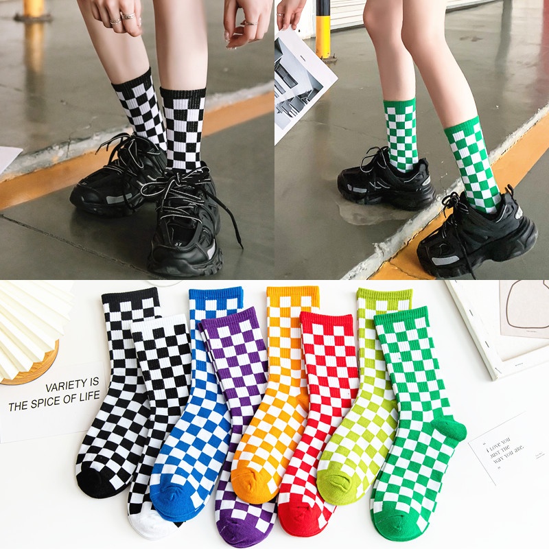 Socks Chessboard Checker Socks Men's and Women's Fashion Street ...