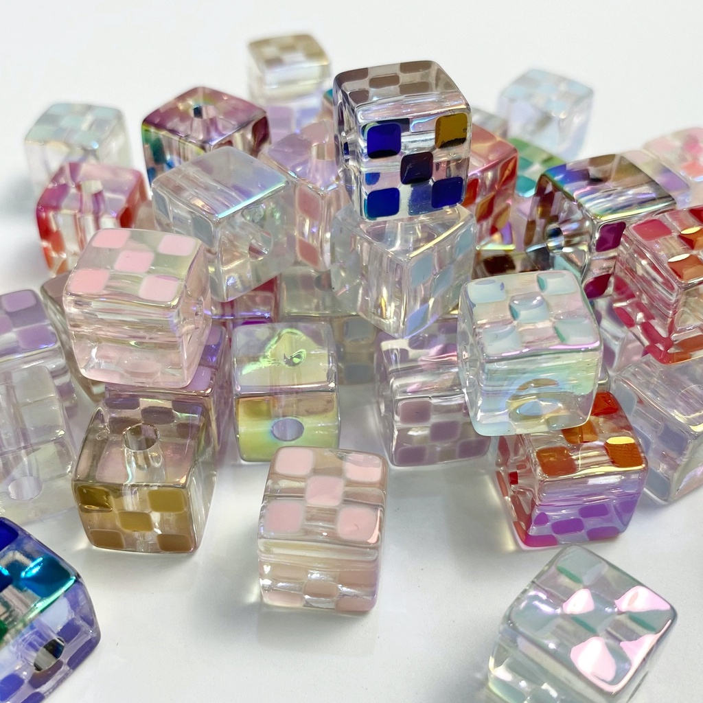 5pcs Fashion UV Drop Oil Checkerboard Rubik Cube Beads DIY Bracelet ...