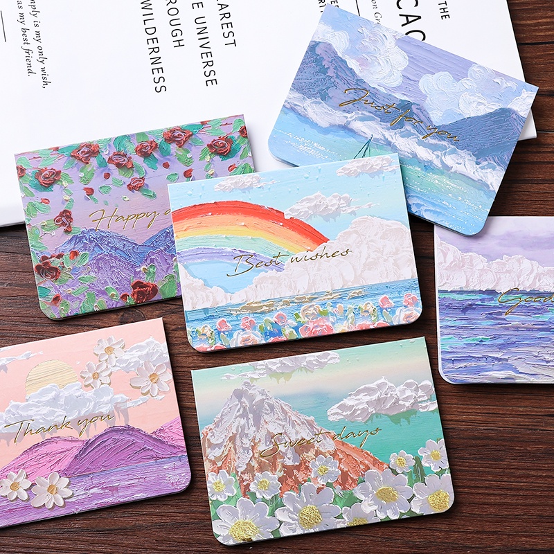 6 Pcs Scenery Oil Painting Greeting Cards with Envelope Set Birthday ...