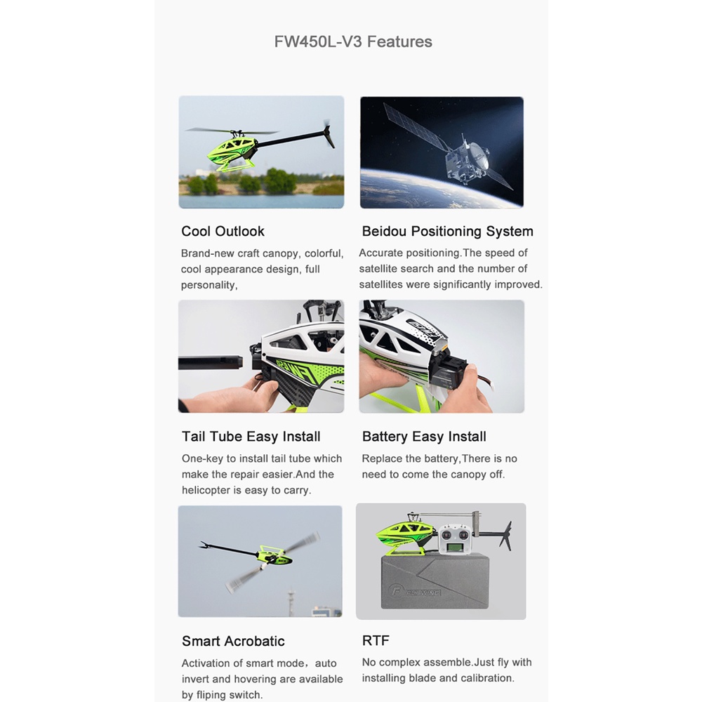 FLY WING FW450 V3 6CH 3D Auto Acrobatics GPS Altitude Hold RC ...