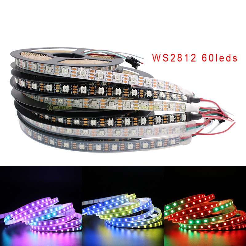 5m WS2812B Smart led pixel strip,Black/White PCB,30/60/144 leds/m ...