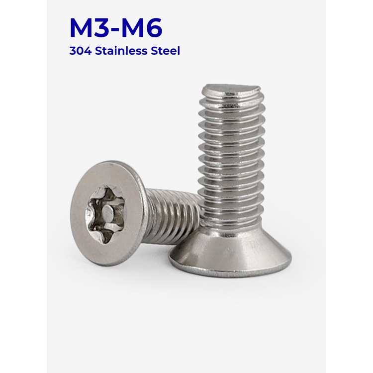 M3 M4 M5 M6 304 Stainless Steel Six-Lobe Torx Flat Countersunk Head with Column Pin Tamper Proof ...