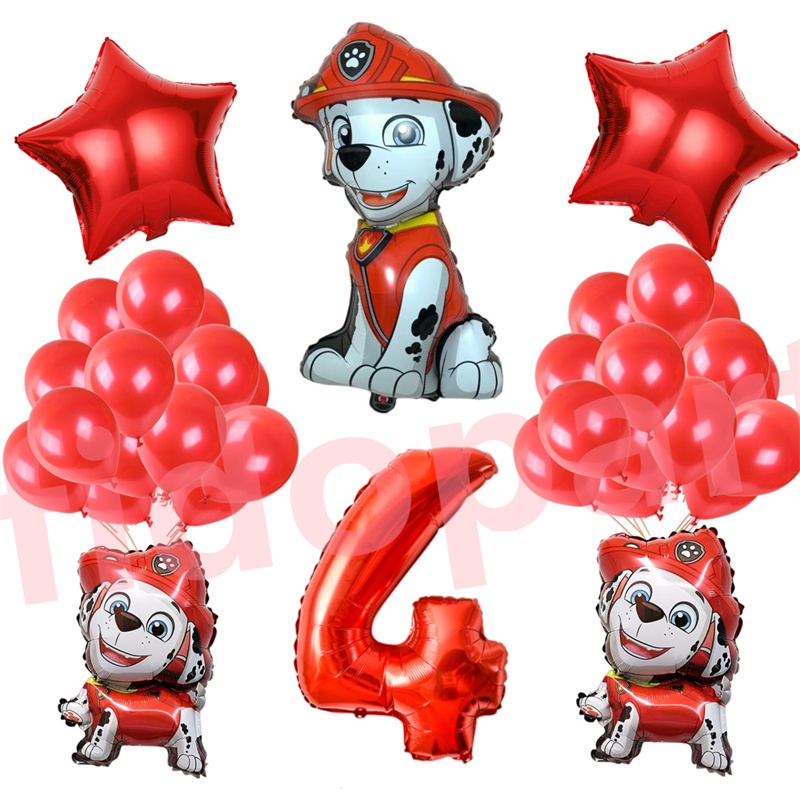 27pcs Paw Patrol Balloons Marshall Theme 32inch Red Number Balloon Mini Dog Foil Balloon Set For ...
