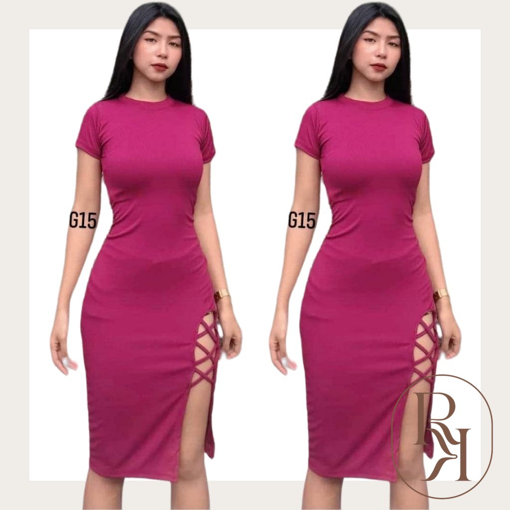 RK BASHA Knitted Basic Round Neck Short Sleeve Criss Cross Slit ...