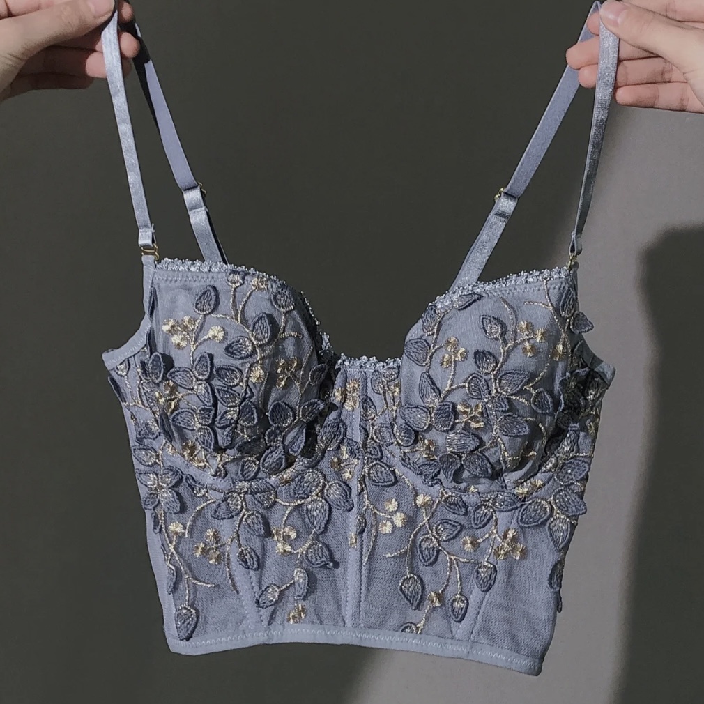 Fashion Embroidery Corset Sexy Girl Bra Anti Sagging Push Up Women ...