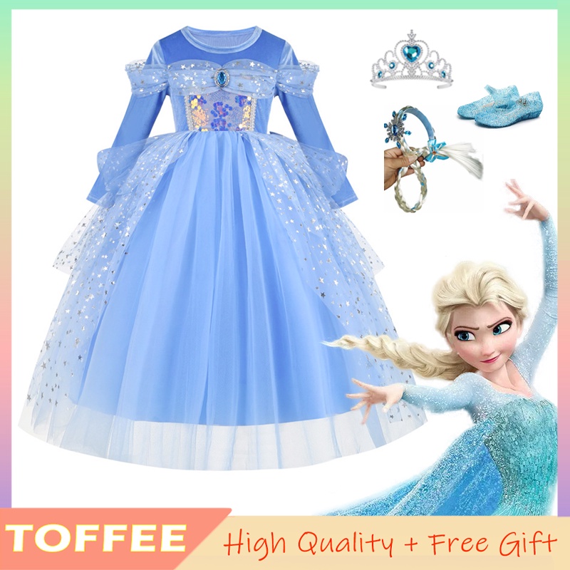 Elsa Costume Snow Queen Frozen Mesh Sequin Princess Dress with Wig ...