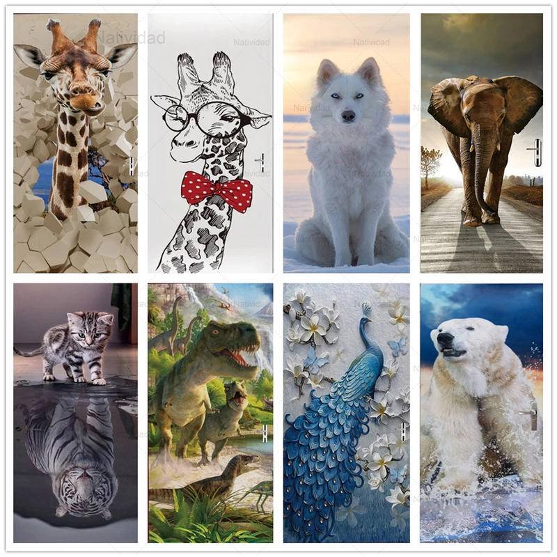 Custom Pvc Waterproof Animal Wallpaper Door Sticker Adhesive Mural Home ...