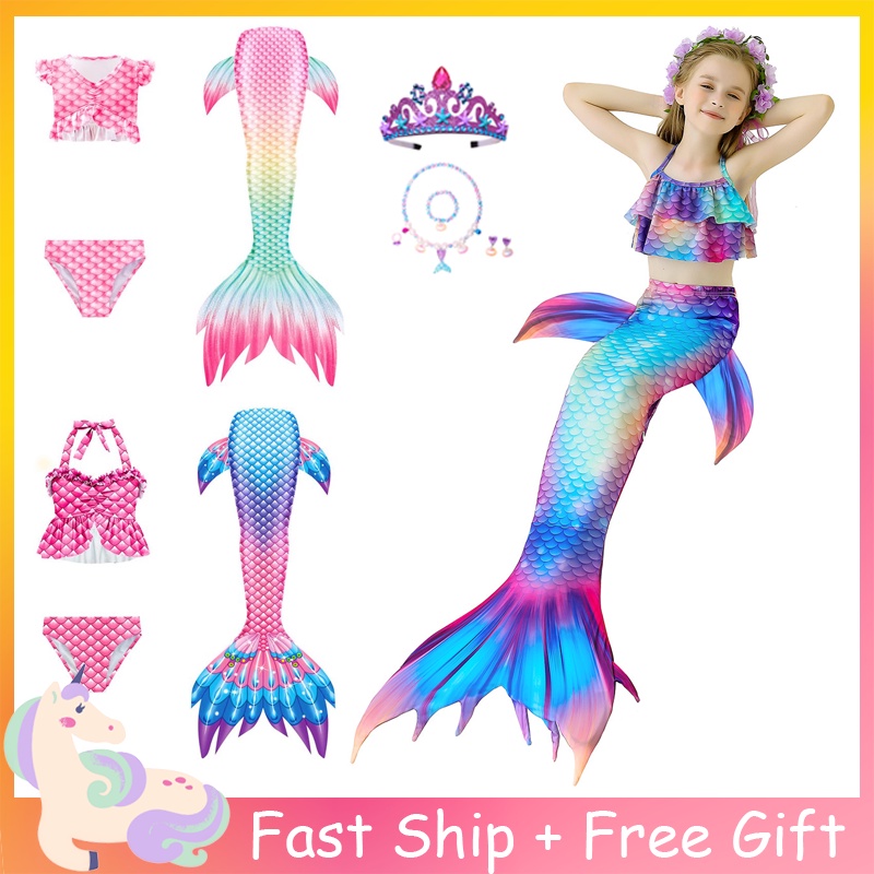 9Colors Princess Ariel Rainbow Mermaid Swimsuit Kids Summer Swimming ...