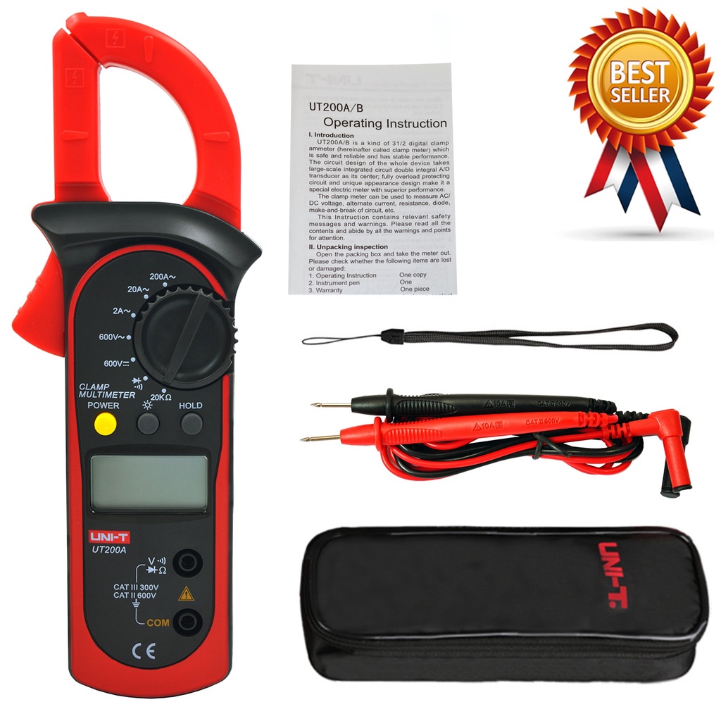 UNI-T UT200A Professional Digital Clamp Meter Ohm DMM DC AC Voltmeter ...