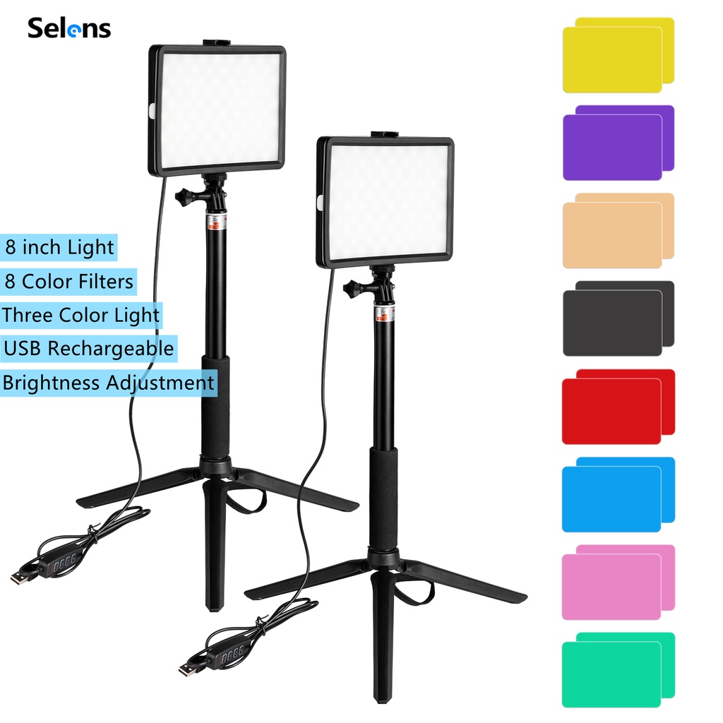 Selens 8inch Square Light With Tripod Stand Dimmable Led Light With RGB ...