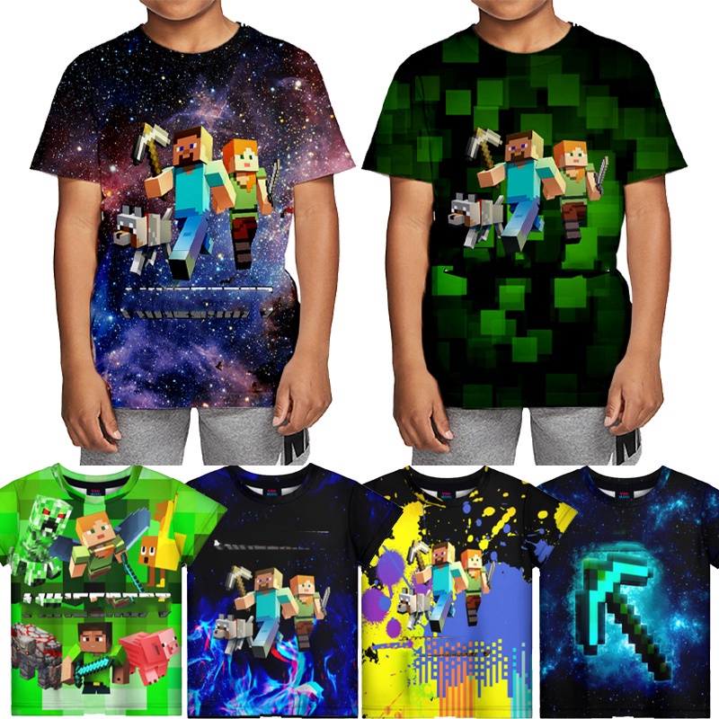 *YAYA*Kids 3D Printed T-Shirt [Minecr.aft] Sandbox Game Boys Fashion ...