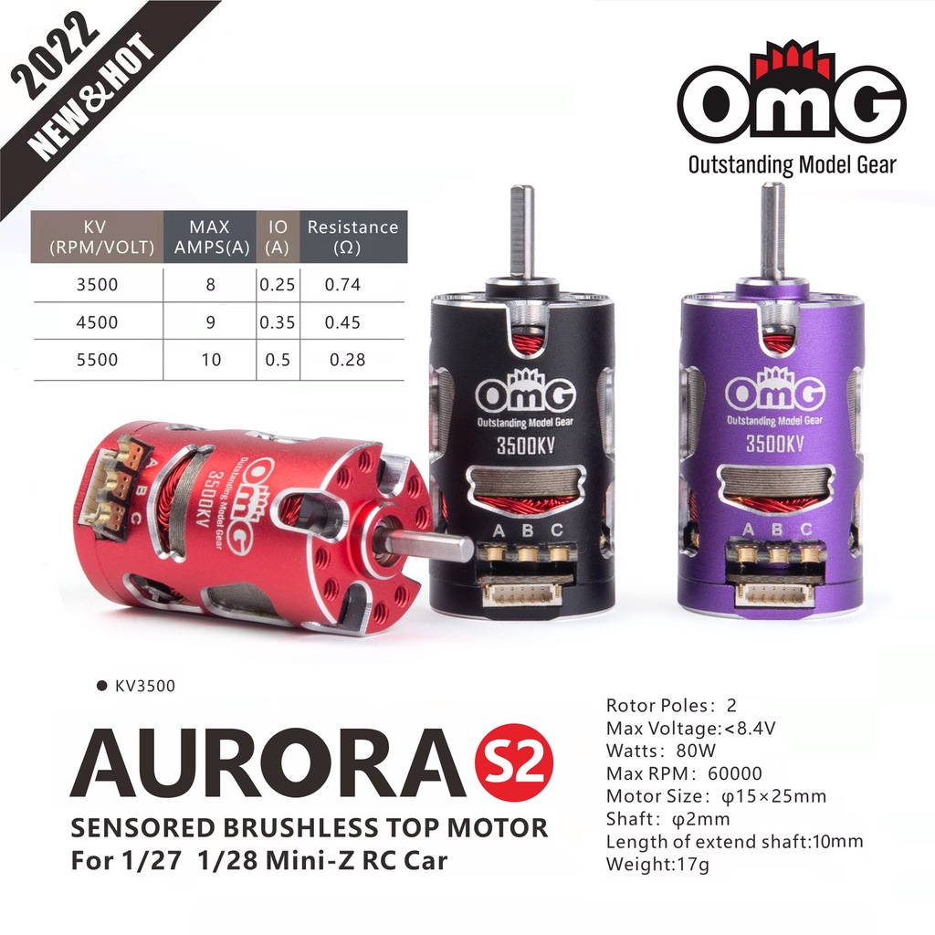 OMG-MT-AURORA-S2 3500KV 5500KV Sensored Brushless MINI-Z130 Motor for ...