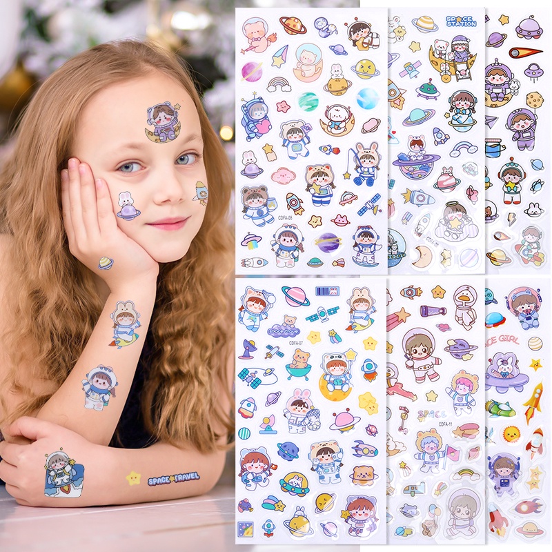 Girl Kid Astronaut Spaceship Sticker Makeup Party Temporary Sticker ...