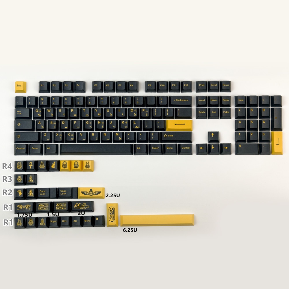GMK Military Black and Yellow Simple Personality Keycaps 128 Keys PBT ...