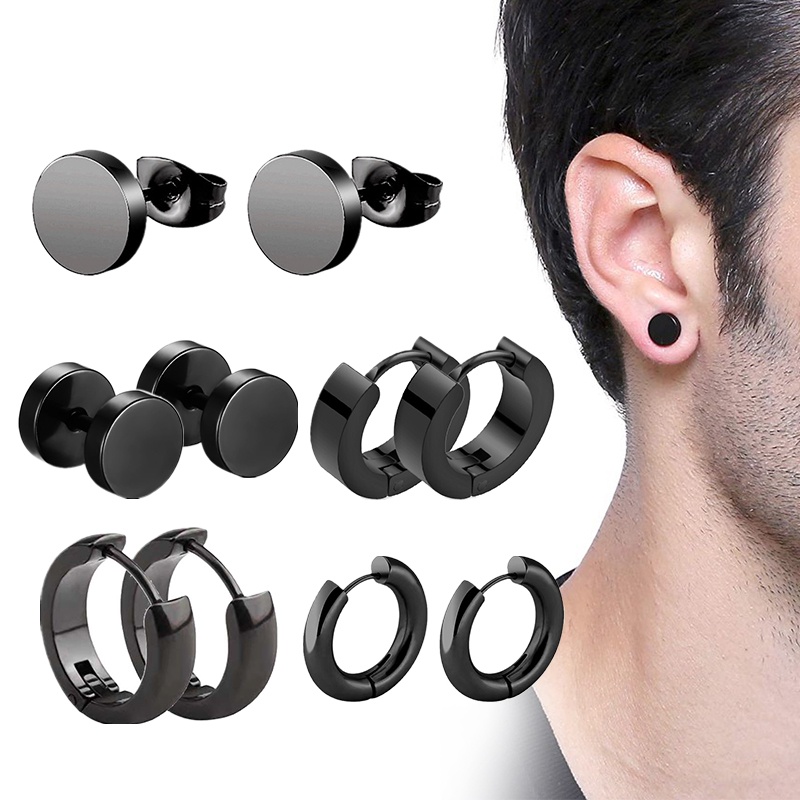 1 Pairs Punk Black Stainless Steel Stud Earrings Men Women Gothic Cross ...