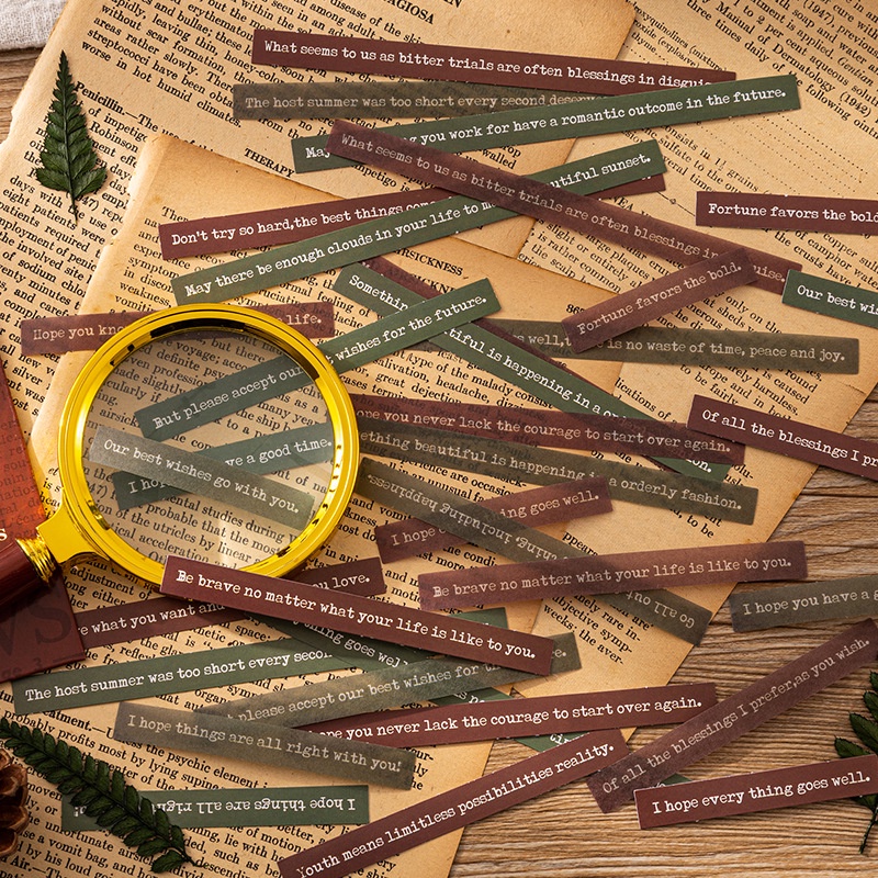 QOUZMO 40pcs/pack Vintage scrapbook sticker Strip text Double Material ...