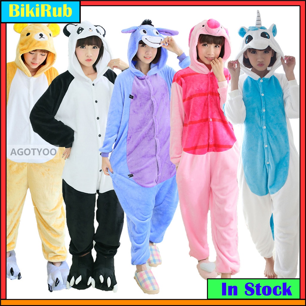 Adults Cartoon Panda Totoro Pikachu Piglet Onesies Women Men Flannel Pajamas Kigurumi Unisex ...