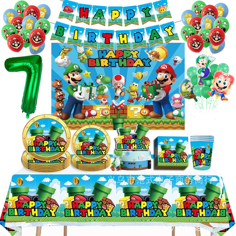 Super Mario Children's Birthday Party Balloon Set Background Banner ...