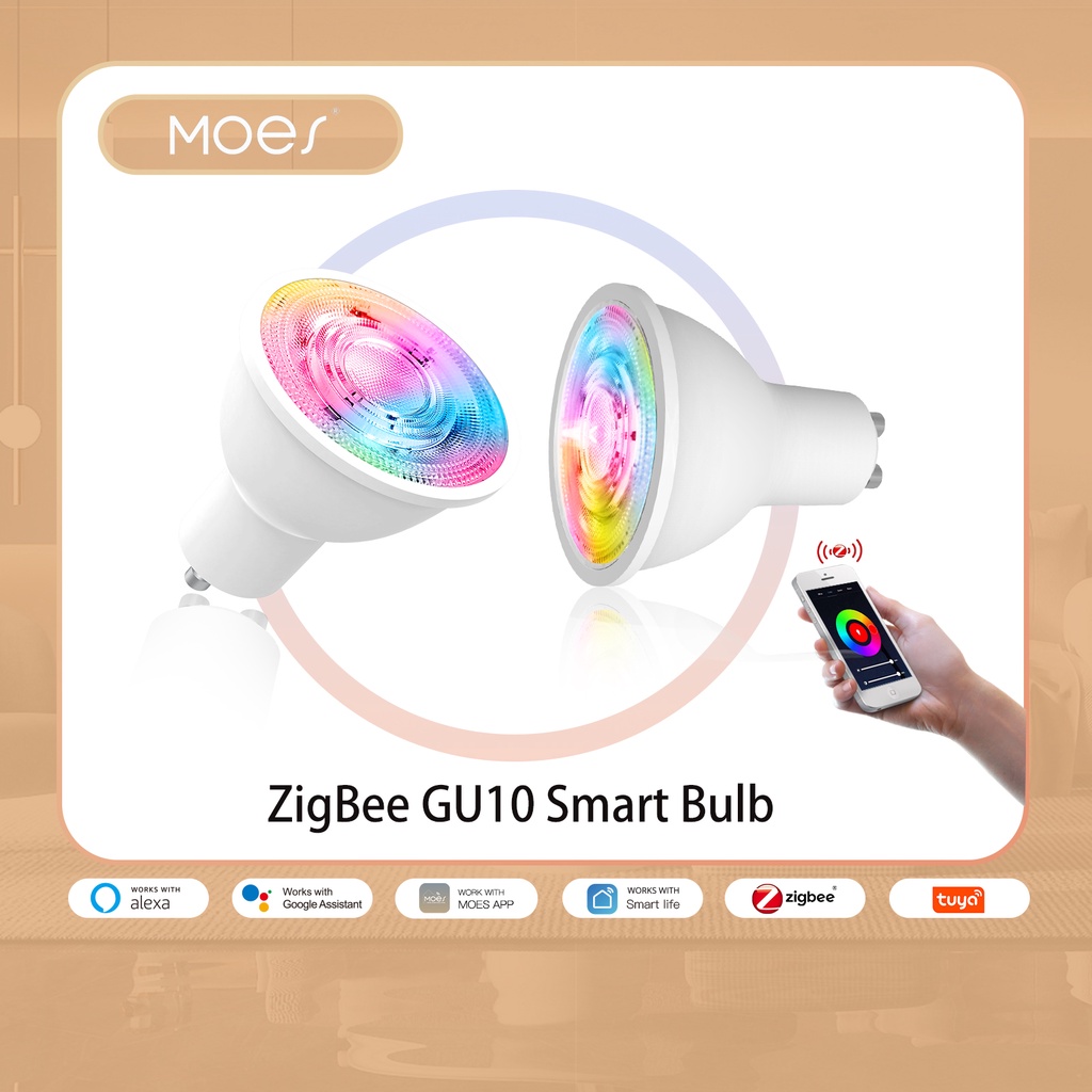 Tuya ZigBee GU10 Smart LED Bulbs RGB C+W White 4.7W Dimmable Lamps ...