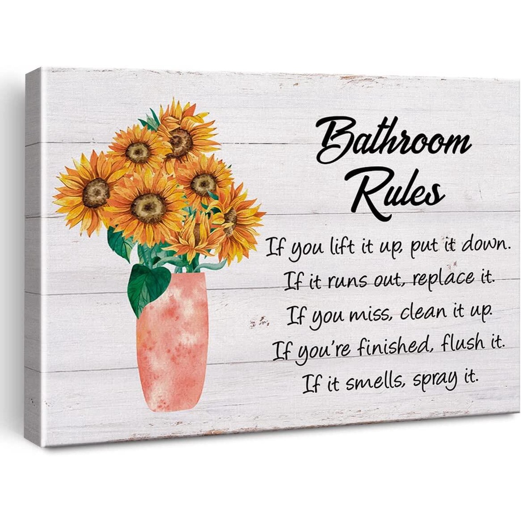 Funny Bathroom Rules Print Canvas Wall Art Restroom Bathroom Toilet ...