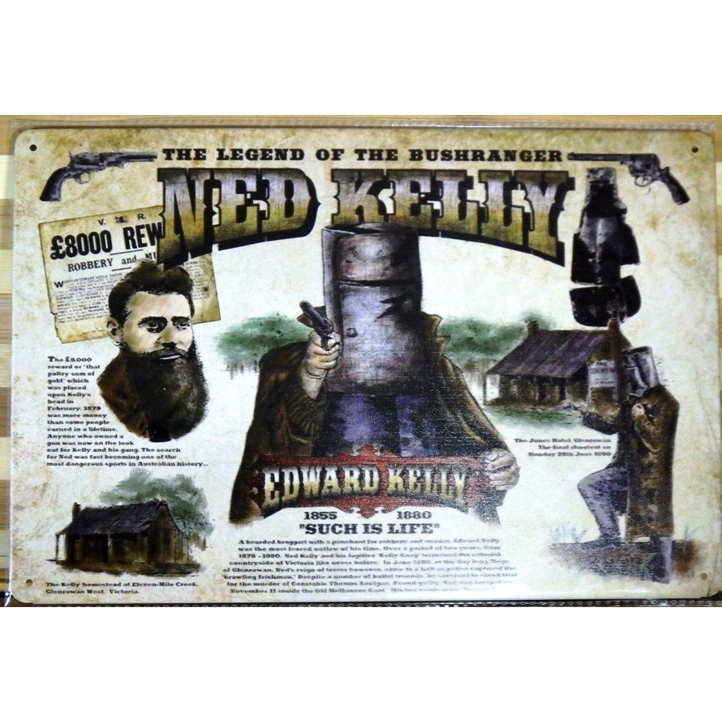 NED KELLY Rustic Metal Sign Vintage Tin Shed Garage Bar Man Cave Wall ...