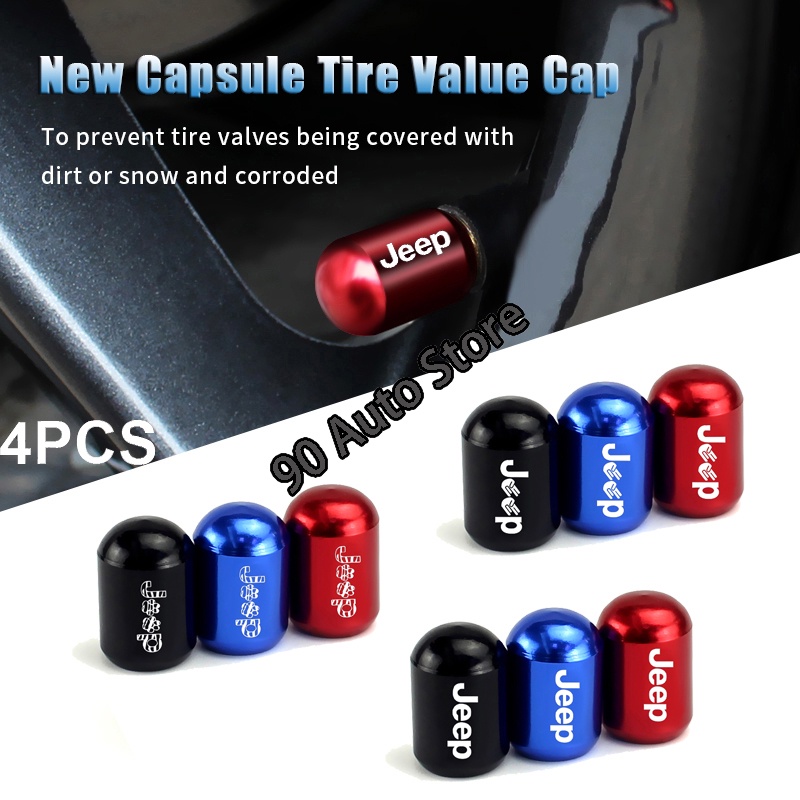 4PCS/Set New Capsule Tire Value Cap for Jeep Grand Cherokee Wrangler ...