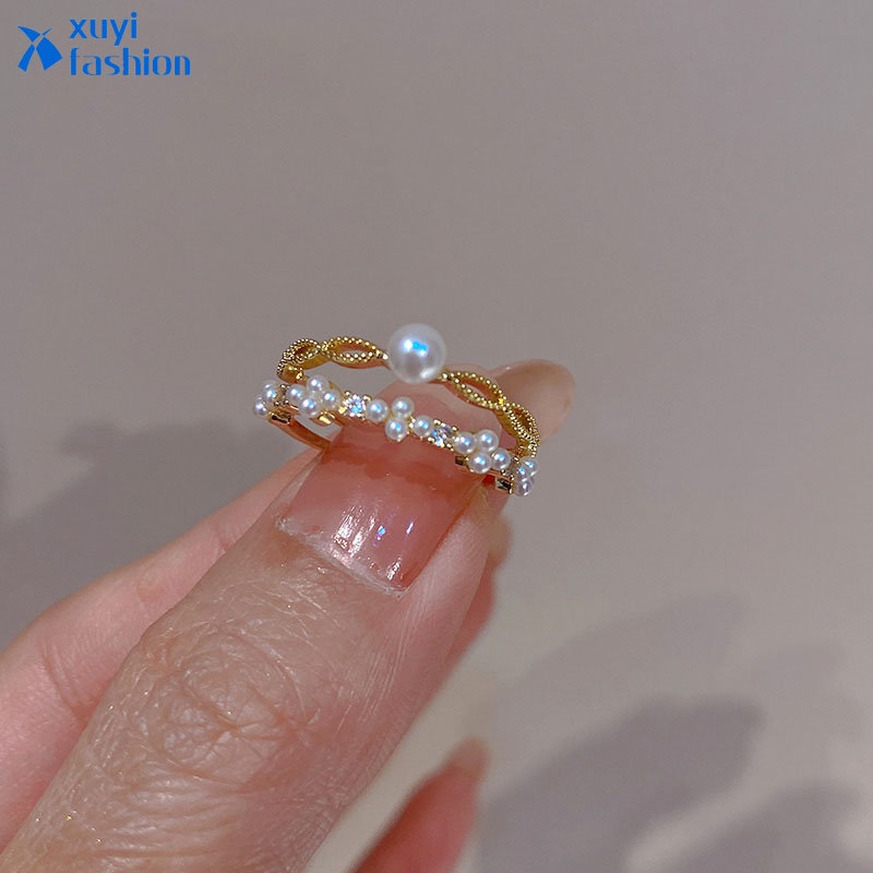 2pcs/set Pearl Gold Ring Set for Women Fashion Matte Wave Twists Rings Jewelry Accessories ...