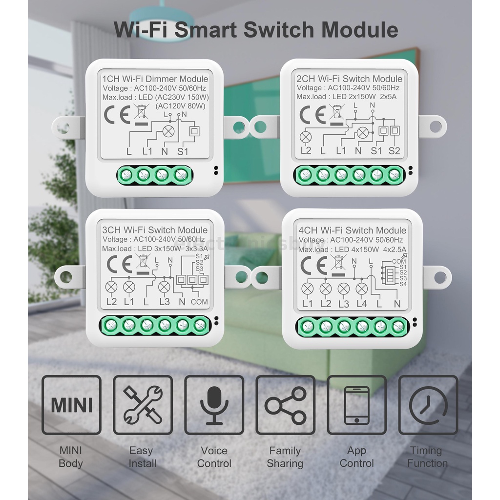 Tuya WiFi Smart Switch Module Electrical Switching 1/2/3/4Gang Lighting ...