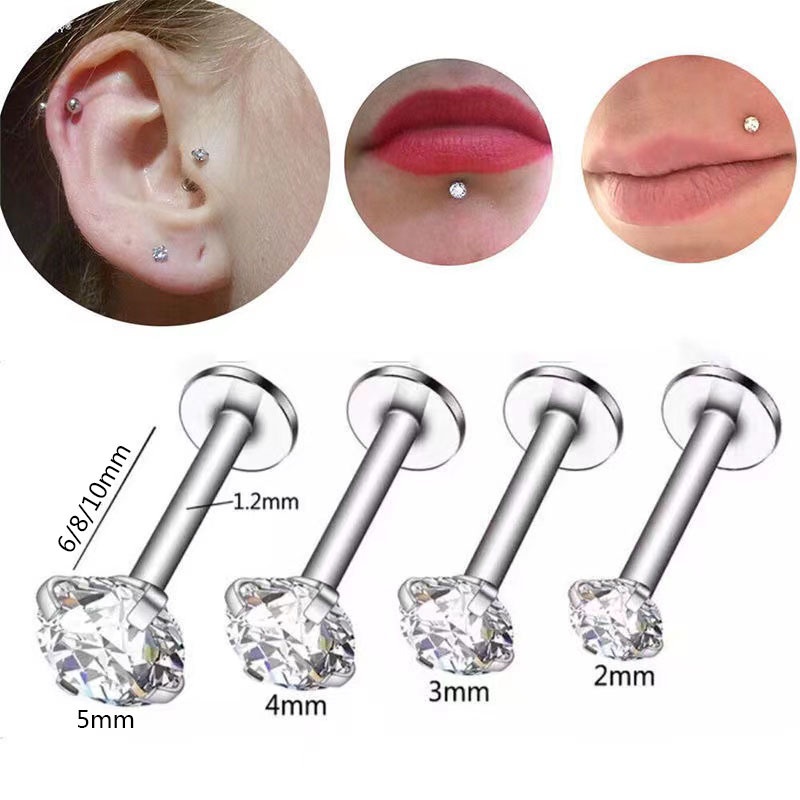 1PCS Crystal Piercing Ring Lip 16G Surgical Steel Zircon Cartilage ...