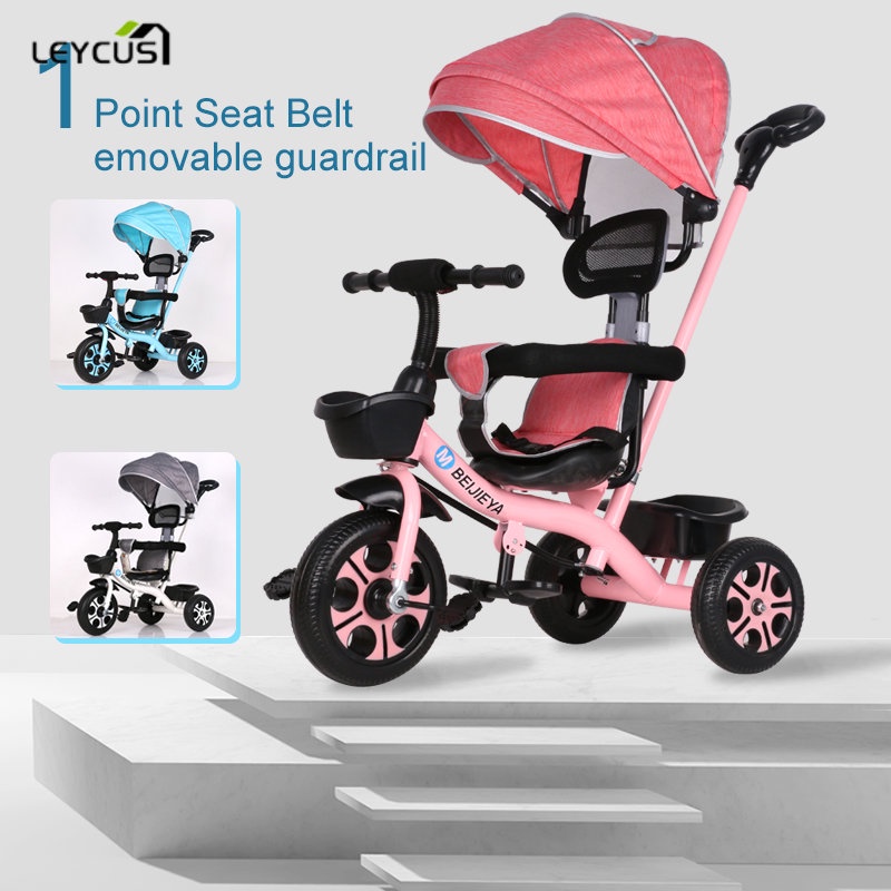 4 In 1 Stroller bike for kids bicycle with Push Handle and basket Five-point safety harness for ...