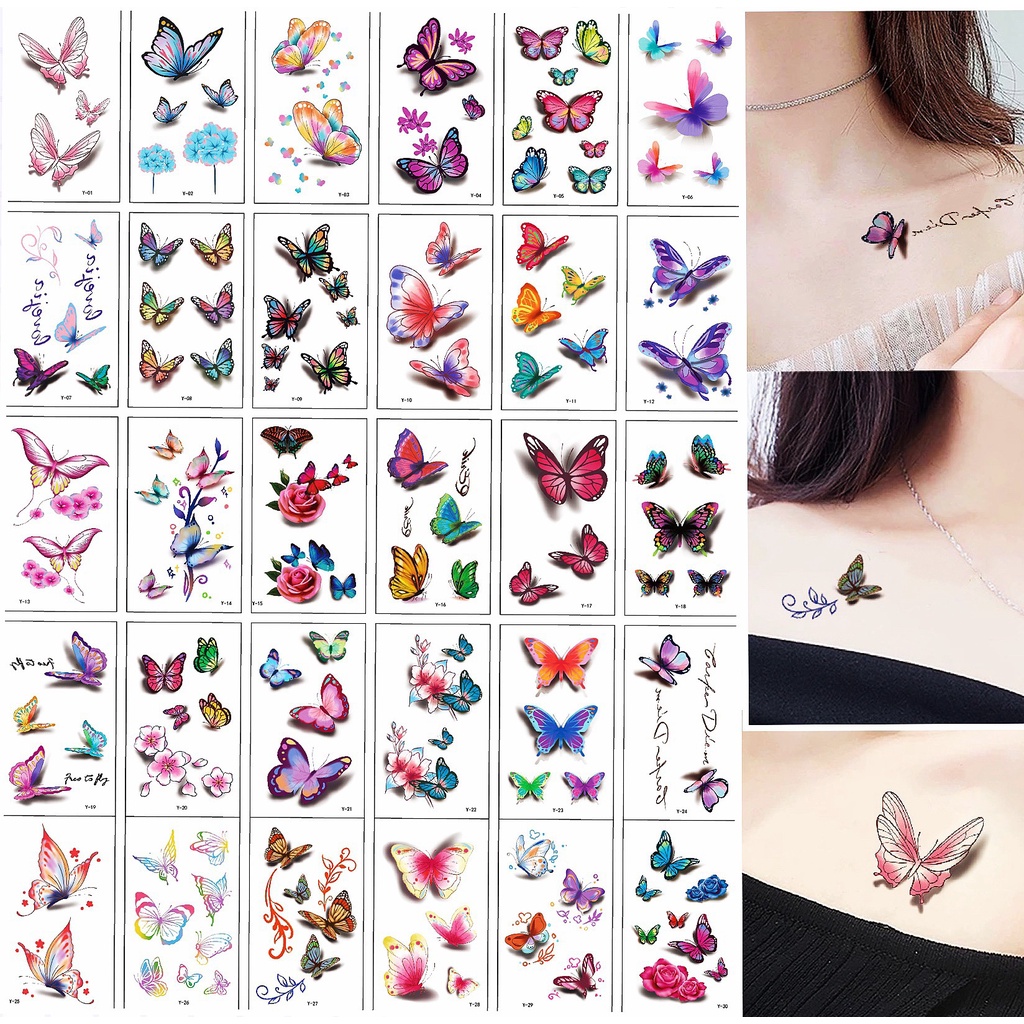 30 Sets-Professional Tattoo Stickers 3d Butterfly Tattoo Stickers ...