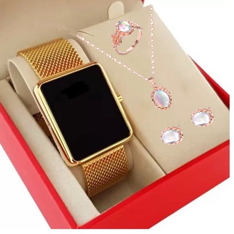 (Watch+Necklace+Earring+Ring))Women Watches Rose Gold Stainless Steel ...