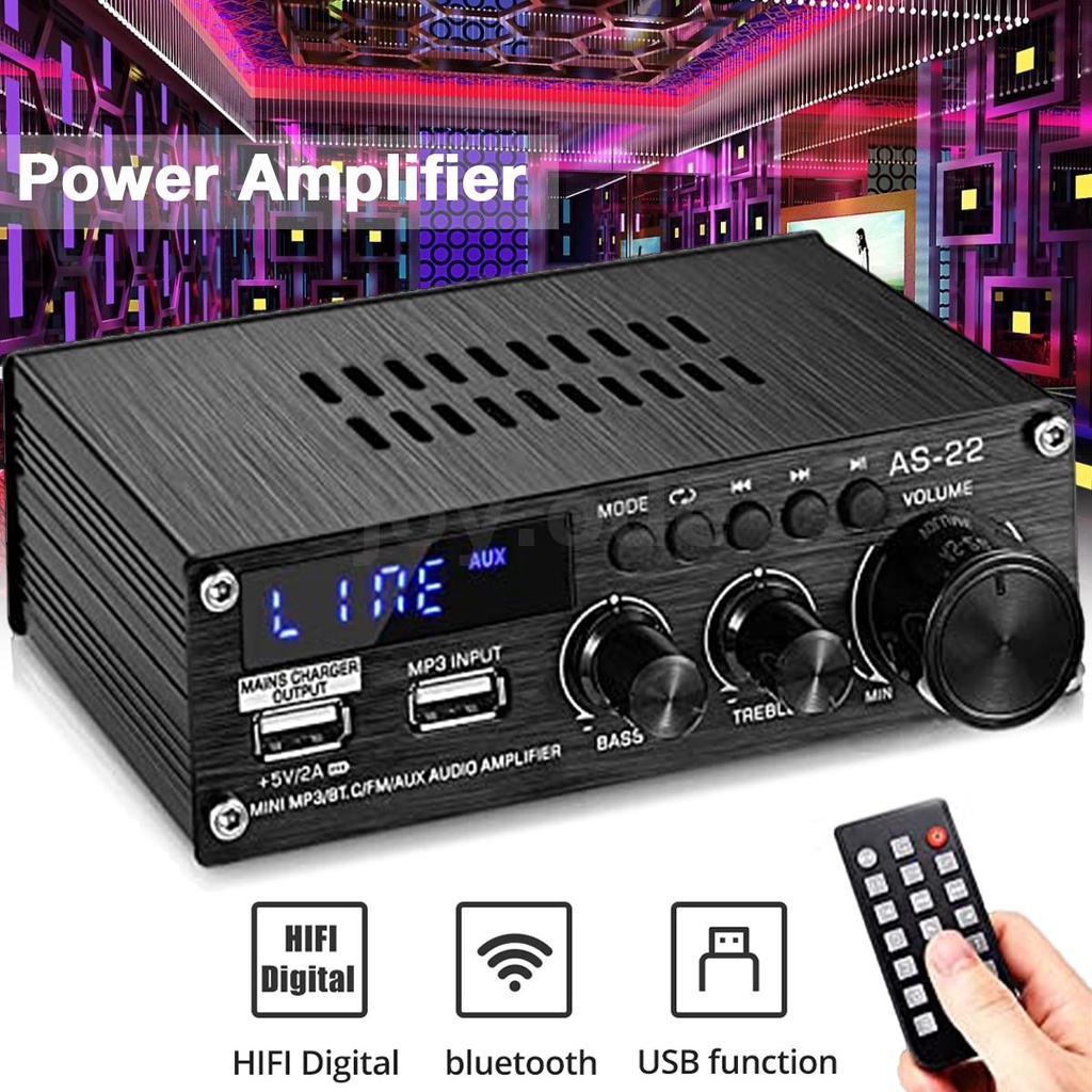 AS-22 Mini bluetooth Stereo Digital Amplifier 45W MAX RMS 300W Hi-Fi ...