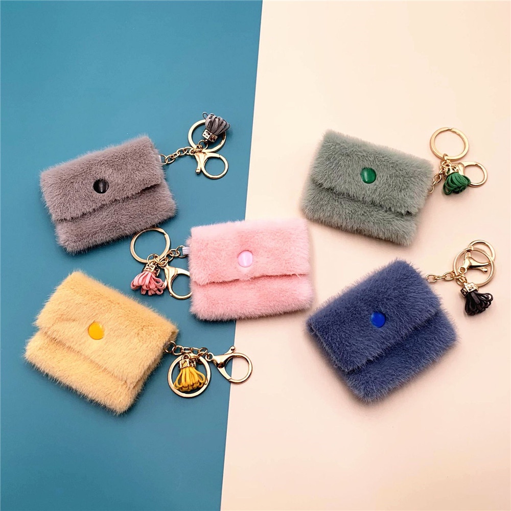 Mini Coin Purse Keychain Women Candy Color Soft Coin Key Case Pendant ...