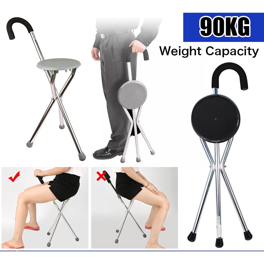 2in1 Folding Walking Cane with Seat Mobility Chair Portable Lightweight ...